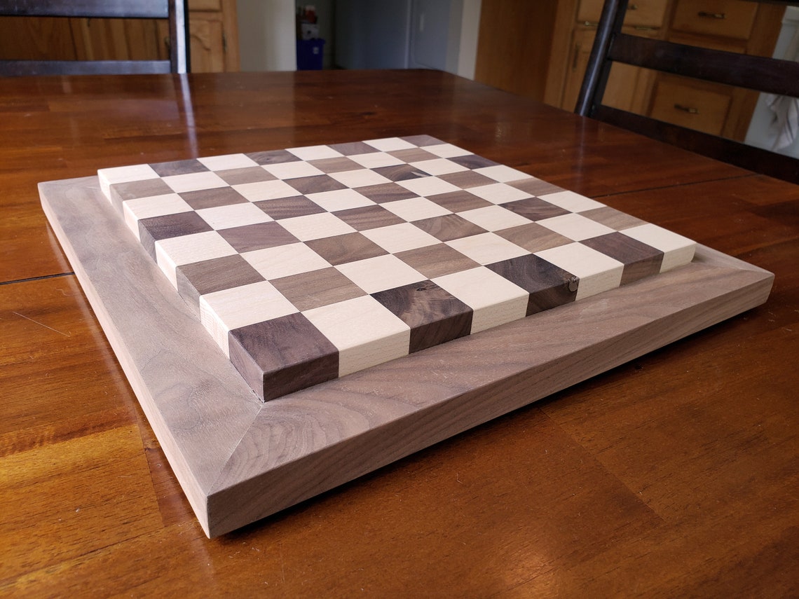 Wood Chess Set Raised Board Solid Walnut and Maple Hand - Etsy
