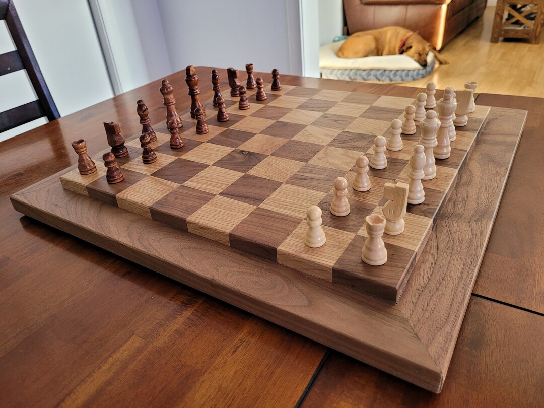 Wood Chess Set - Raised Board - Solid Walnut and White Oak - Large ...