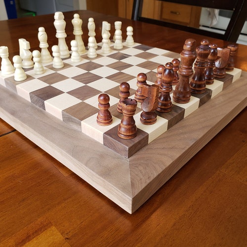 Wood Chess Set Raised Board Solid Cherry and Maple Hand - Etsy Wood Chess Set Raised Board Solid Cherry and Maple Hand - Etsy