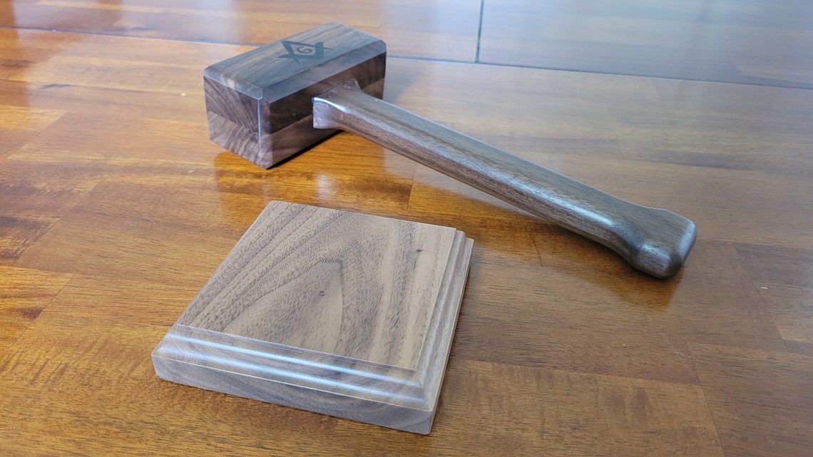 Masonic Gavel With Contoured Handle and Sound Block - Solid Walnut ...