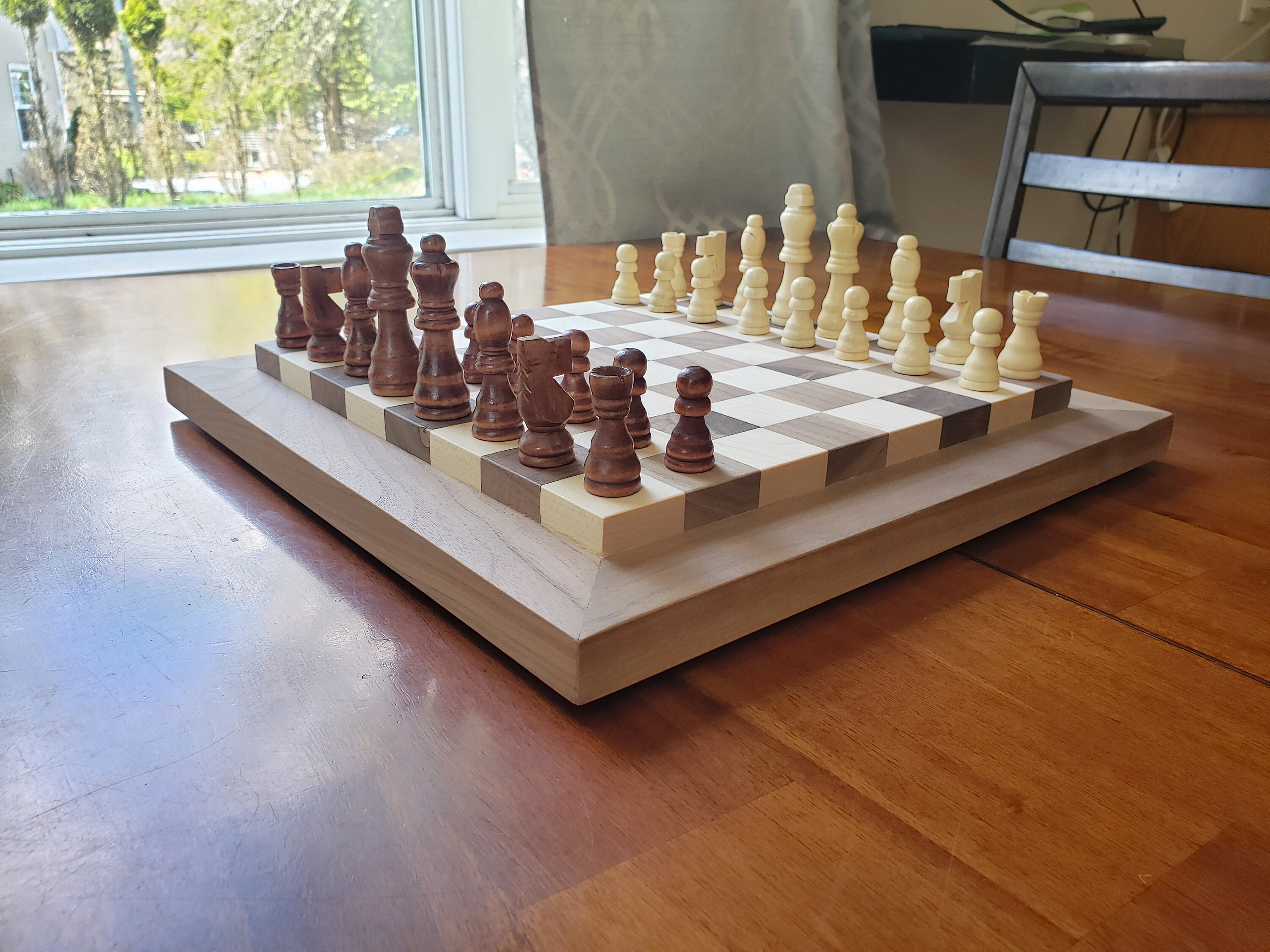 Wood Chess Set Raised Board Solid Walnut and Maple Hand - Etsy