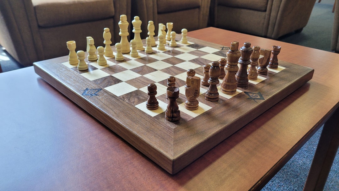 Masonic Wood Chess Set - Solid Walnut and Maple - Coffee Table Size ...