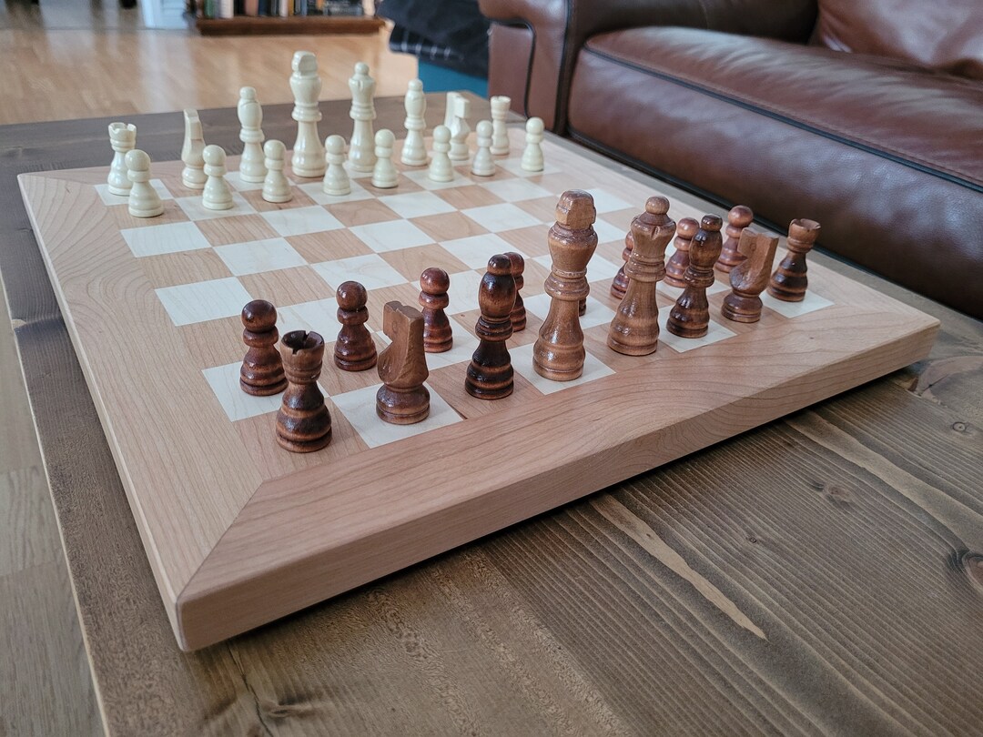 Wood Chess Set - Solid Cherry and Maple - Coffee Table Size - Hand Made ...