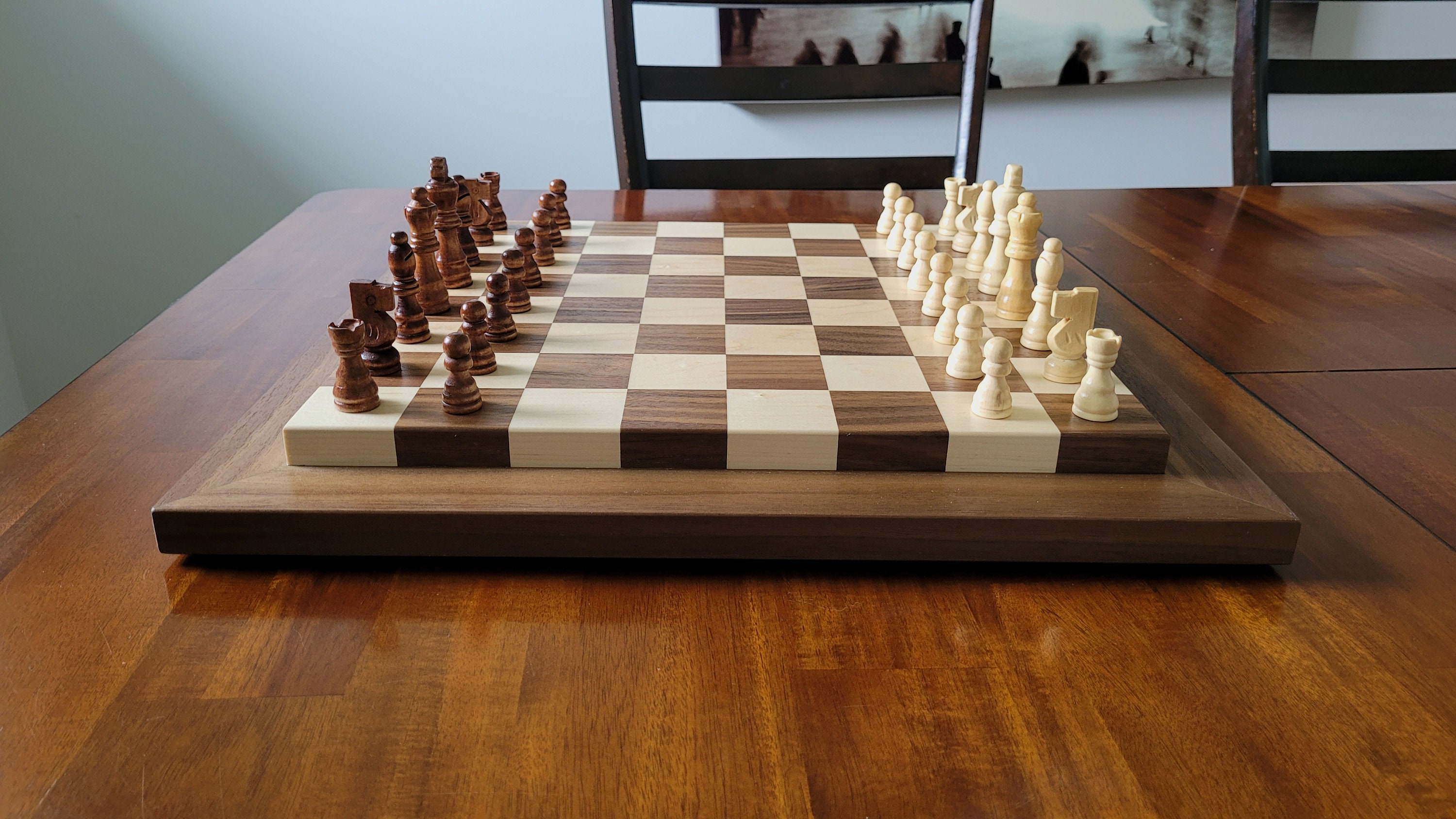 Wood Chess Set Raised Board Solid Walnut and Maple Hand - Etsy