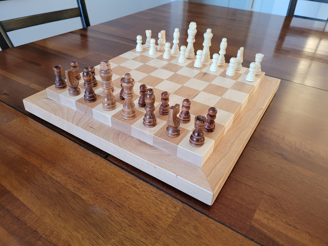 Wood Chess Set Raised Board Solid Cherry and Maple Coffee Table Size ...