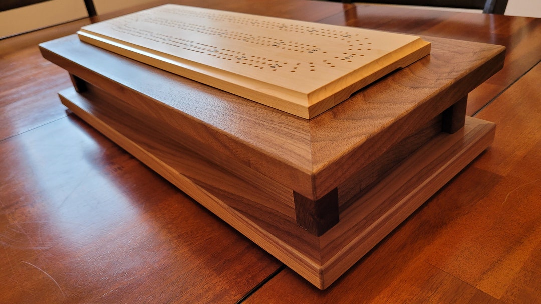 Cribbage Board With Storage Box - 3 Track - Solid Walnut and Maple ...