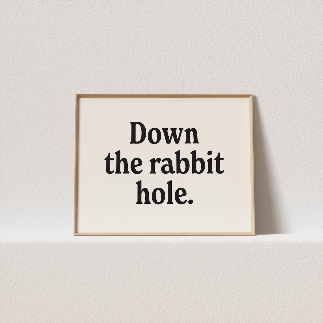 Horizontal Retro Art Print "down the Rabbit Hole." Stunning Typography ...