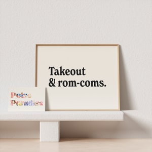 Horizontal Retro Poster "takeout & Rom-coms." Stunning Typography, a ...