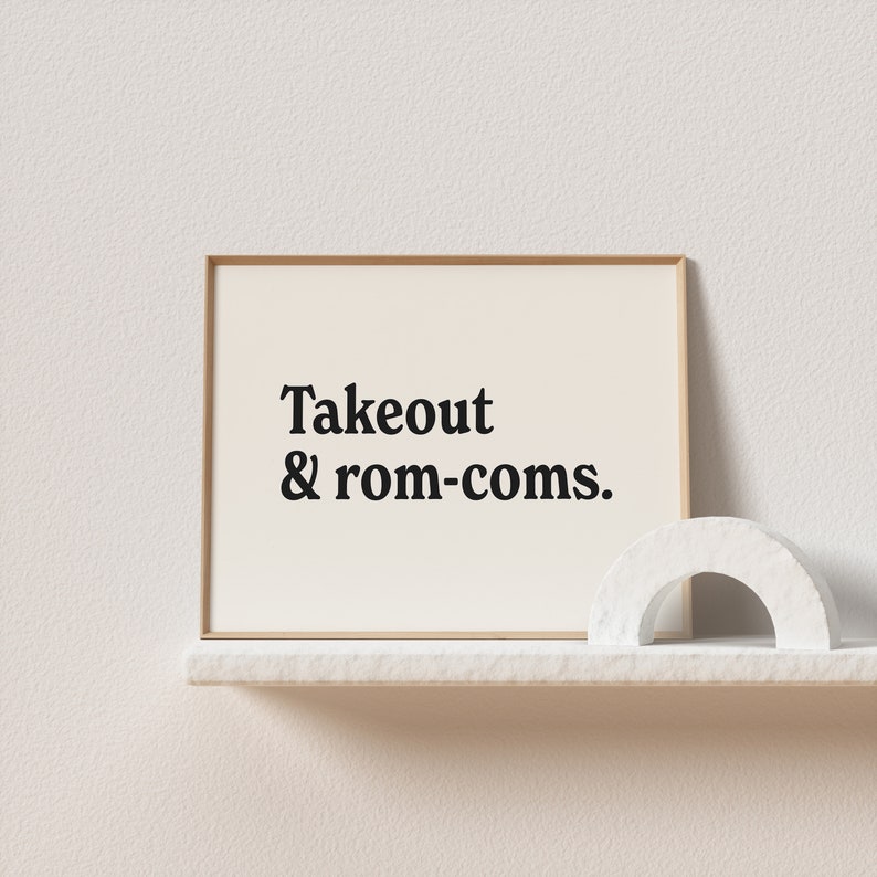 Horizontal Retro Poster "takeout & Rom-coms." Stunning Typography, a ...