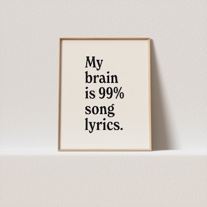 Retro Art Print "my Brain is 99% Song Lyrics." Stunning Typography, a ...