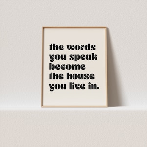 Retro Wall Art "the Words You Speak.." Stunning Minimal Typography, a ...