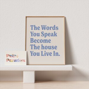 Retro Poster Beige / Blue "the Words You Speak Become the House You ...