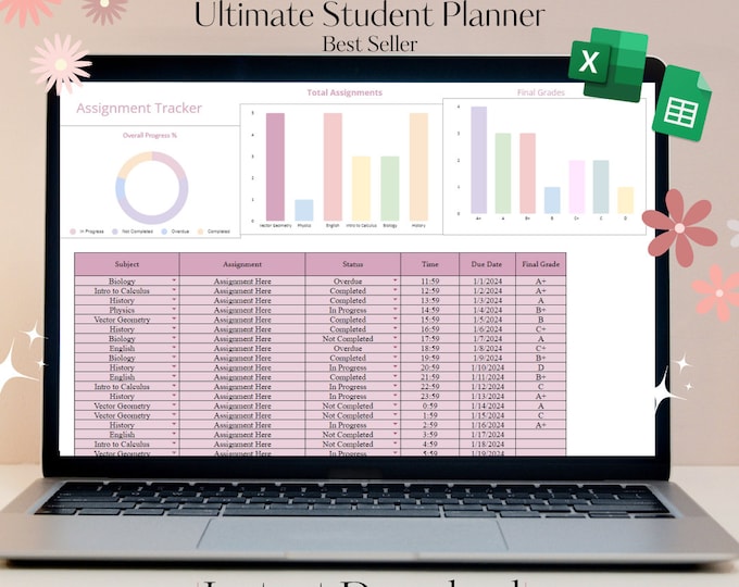Assignment Tracker School Spreadsheet Excel Workbook Google Sheets ...