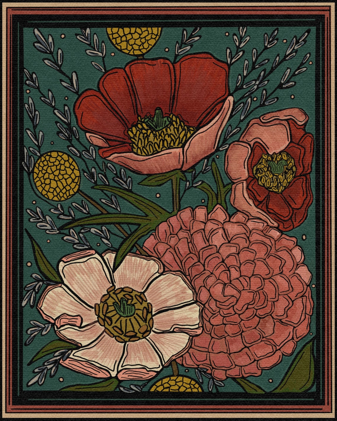 Illustrated Art Print. inflorescence 8x10 Giclee Print. Floral Print ...