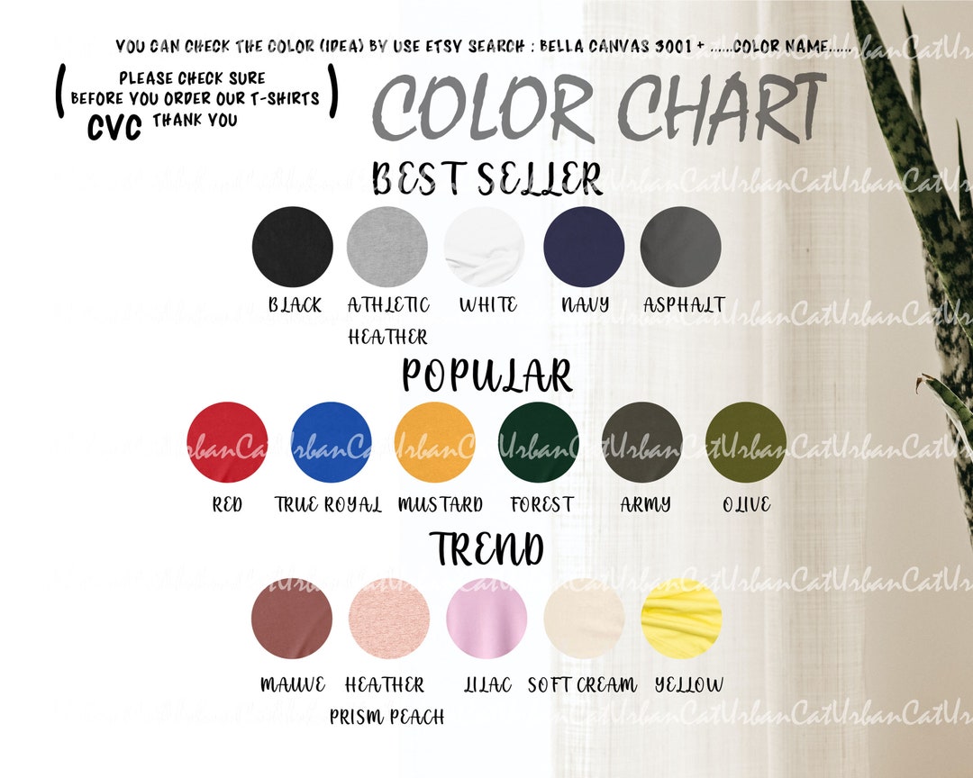 Bella Canvas 3001 Color Chart T-shirt Mockup Simple Color Digital ...