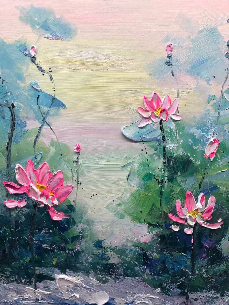 Lotus Flower Painting Large Lotus Flower Abstract Painting - Etsy