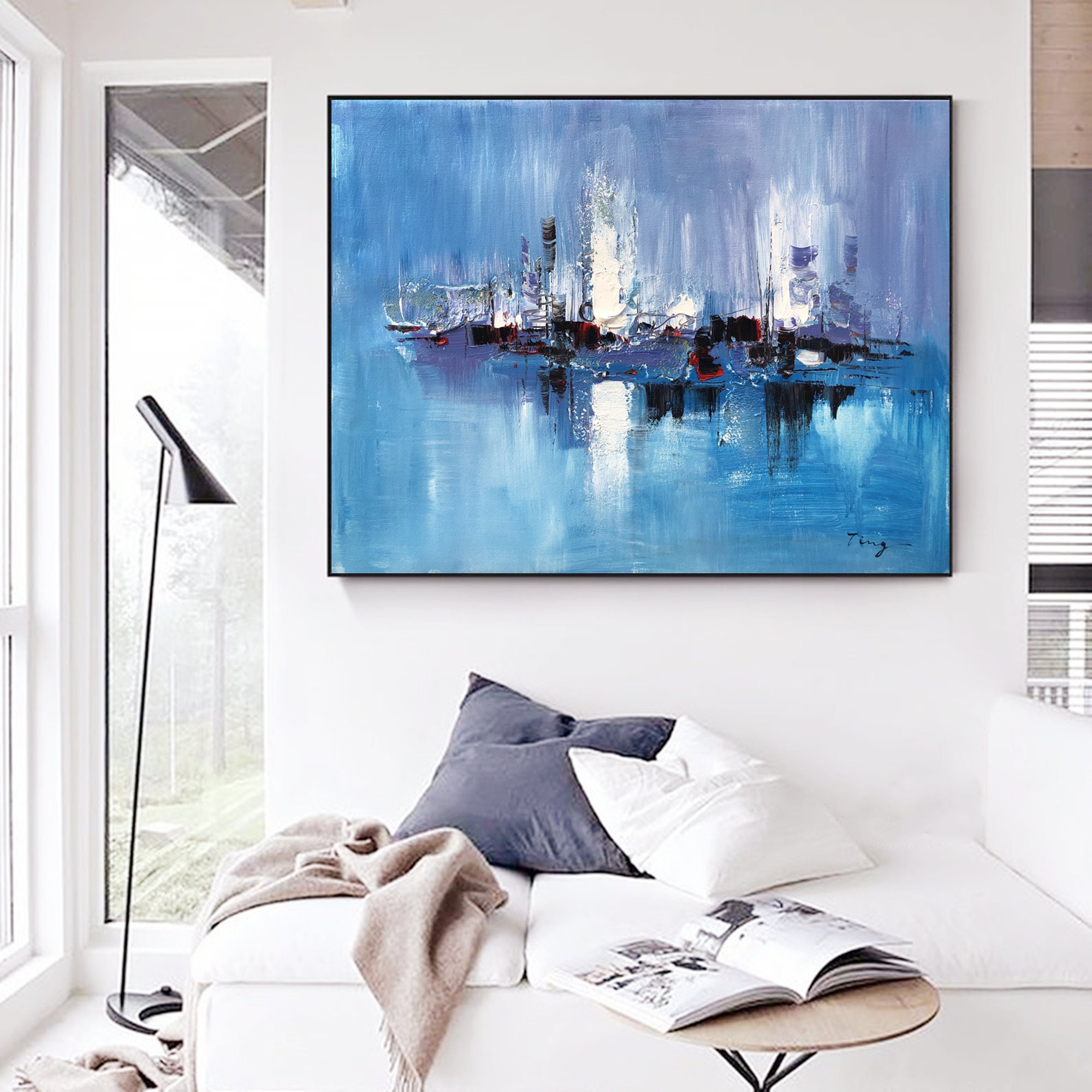 Large Blue Abstract Wall Art Blue Abstract Texture Painting Minimalist ...