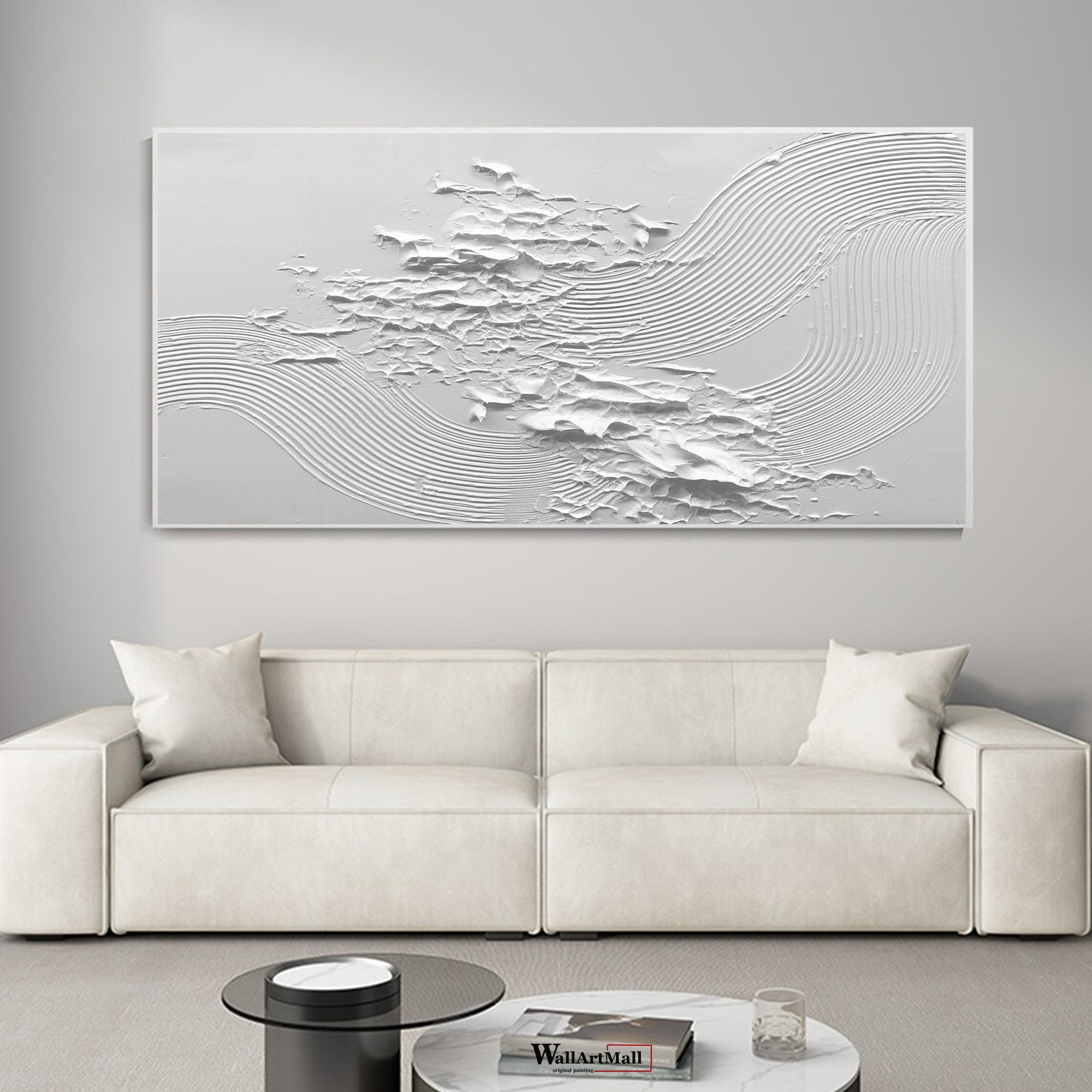 Large White Abstract Painting White Textured Wall Art White 3D Textured ...
