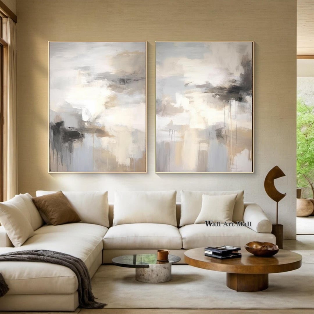 Original Cream Color Abstract Wall Art Large Beige Line Texture Wall ...