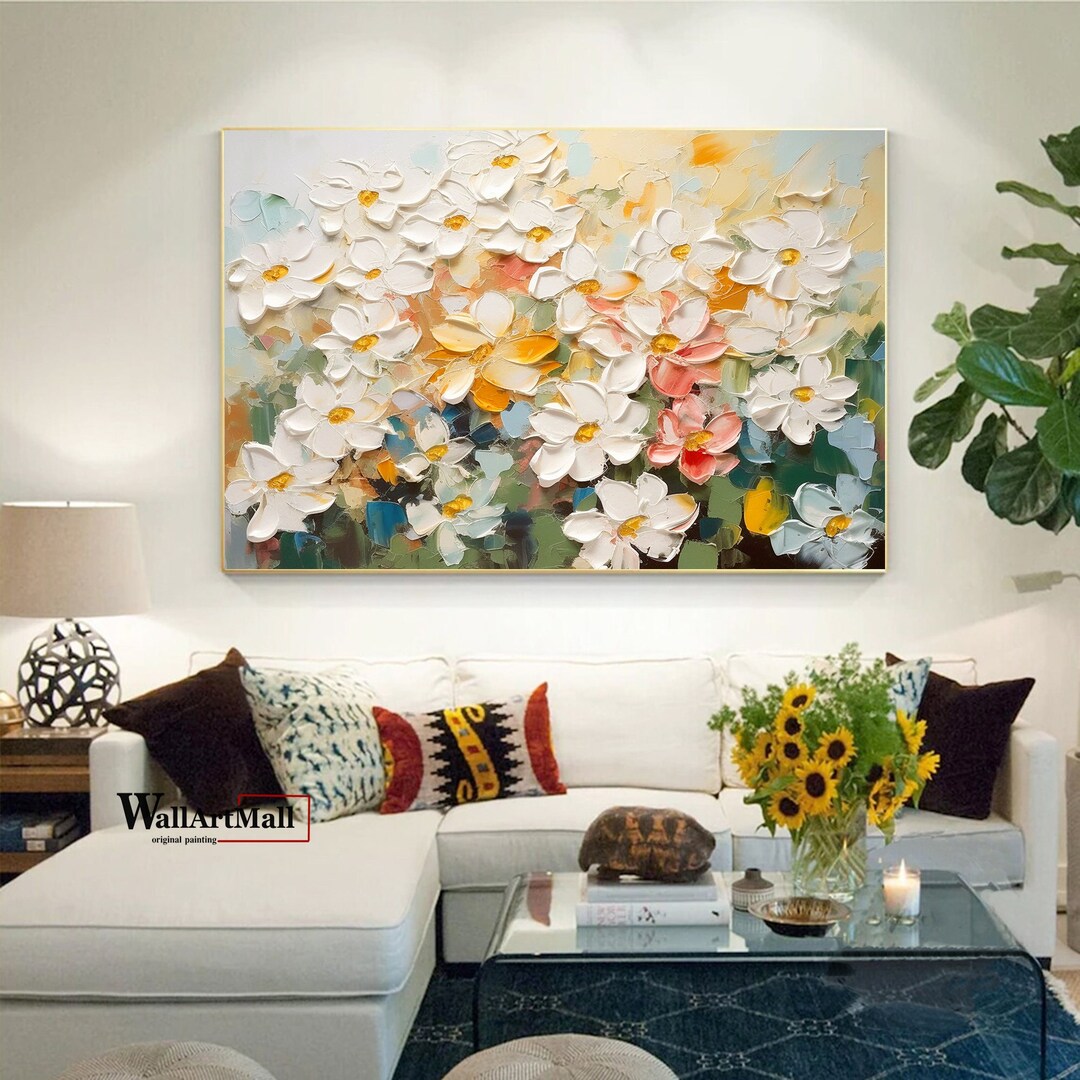 Large Colorful Flower Texture Wall Art Abstract 3D Textured Knife ...