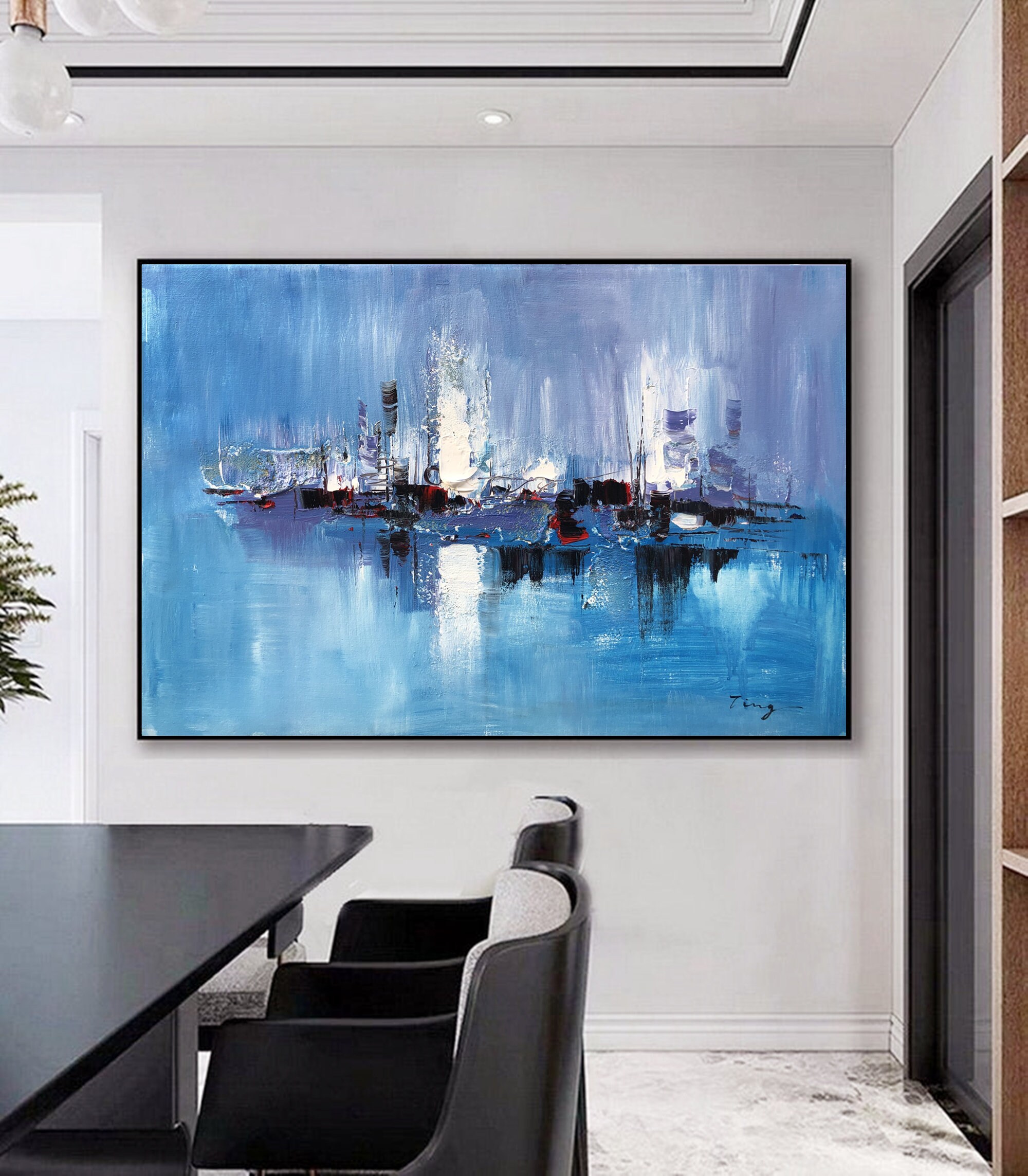 Large Blue Abstract Wall Art Blue Abstract Texture Painting Minimalist ...