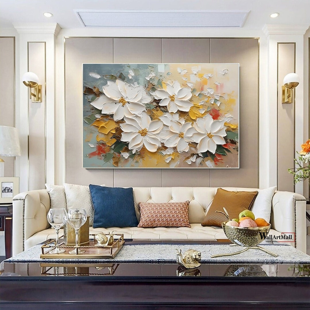 3D Floral Texture Painting on Canvas Original White Textured Cherry ...