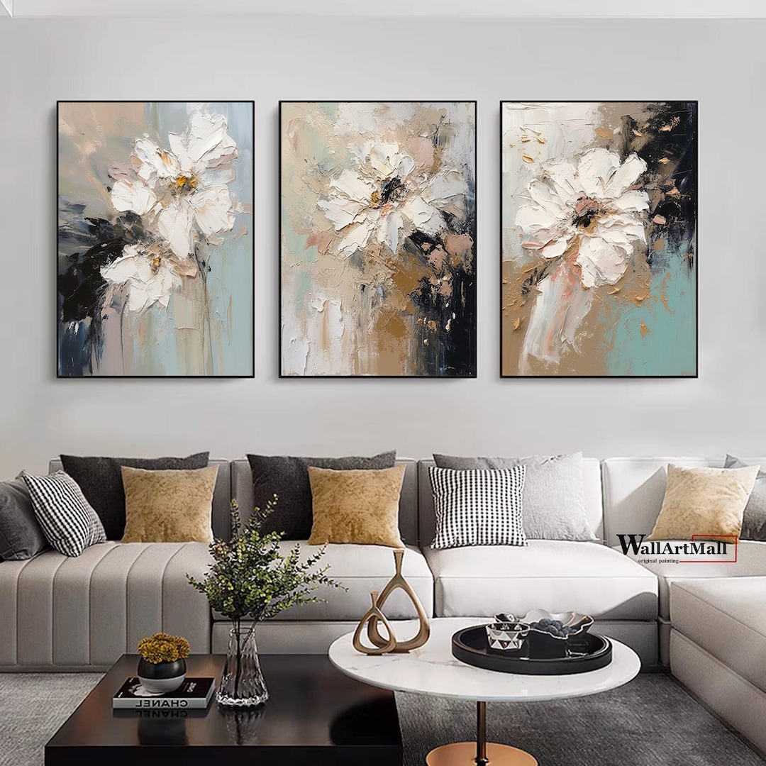 Abstract Flower Texture Painting Set of 3 Flower Texture Paintings ...