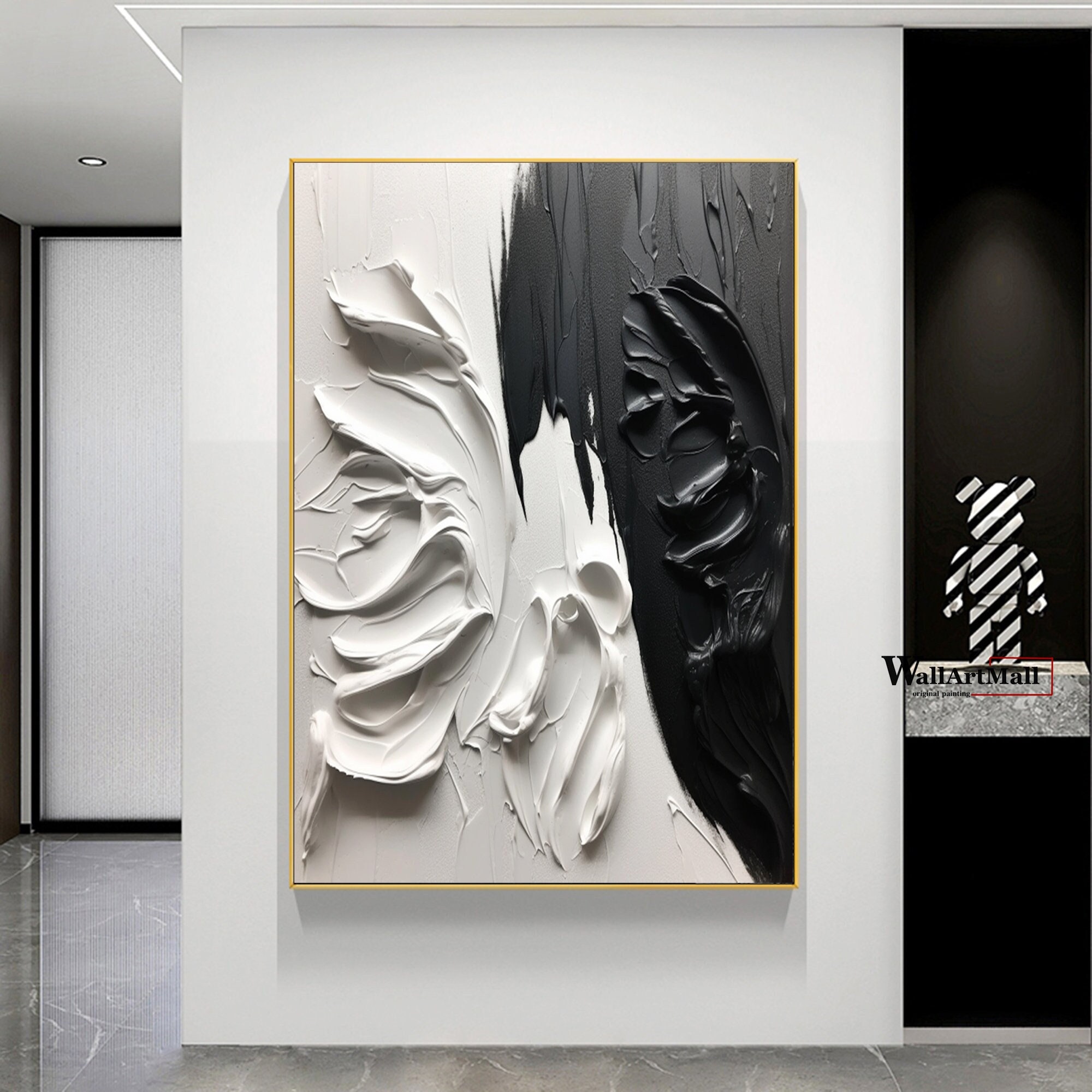 White 3D Textured Wall Art Large Black and White Textured Painting ...