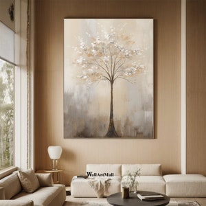 Wabi-sabi Wall Art Large Beige Tree Wall Art Beige Canvas Painting ...