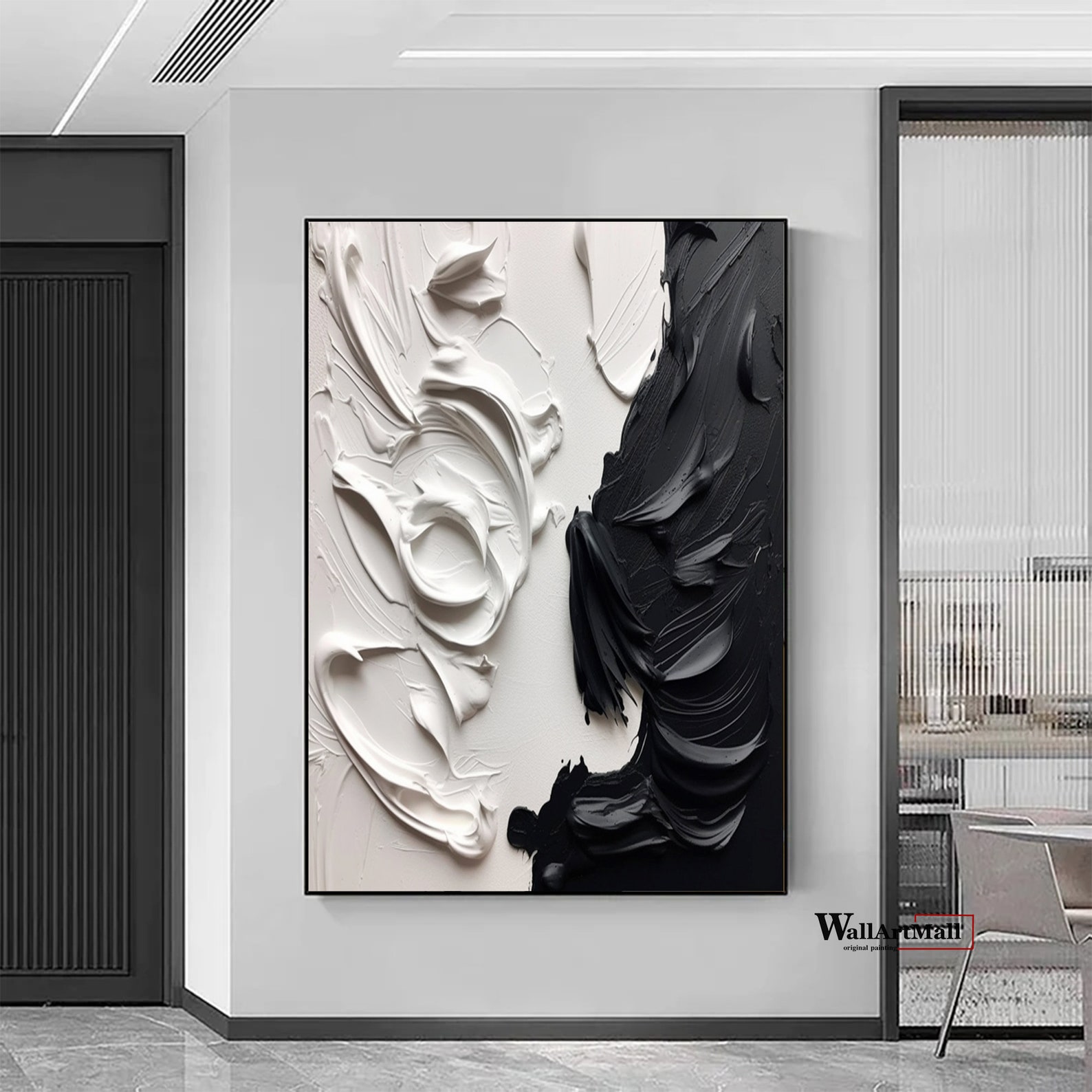 Large Black and White Abstract Texture Painting White 3D Texture ...