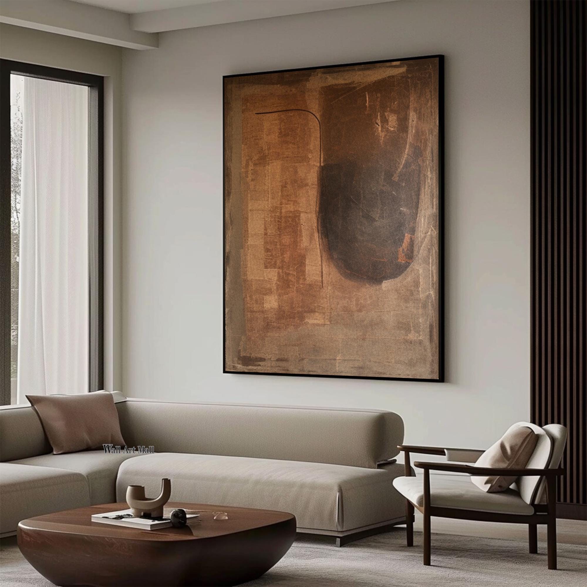 Brown Black Minimalist Canvas Painting Large Brown Minimalist Canvas ...