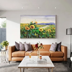 Sunflower Abstract Painting Original Floral Scenery Abstract Wall Art ...