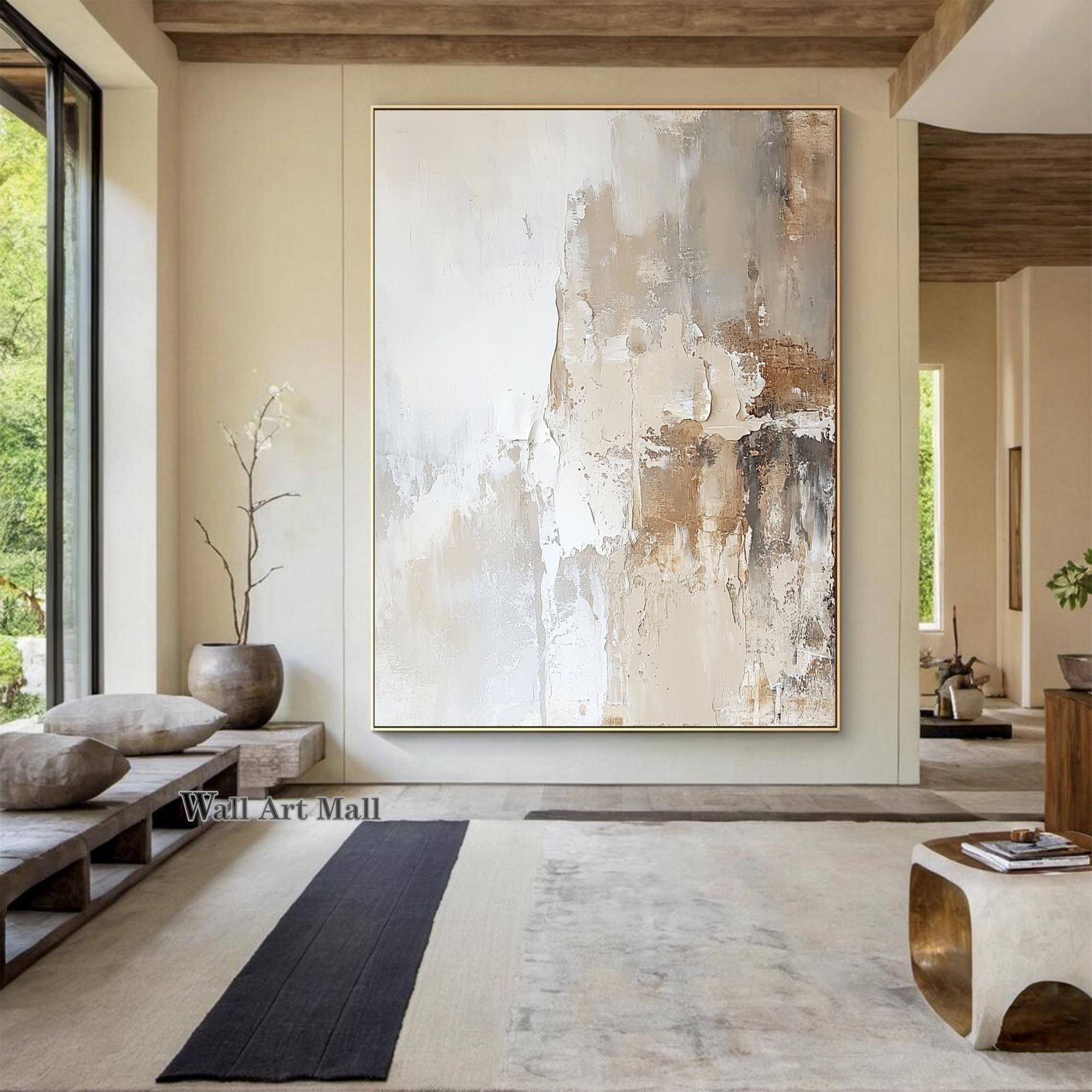 Large Beige Textured Abstract Painting Beige and Brown Minimalist ...