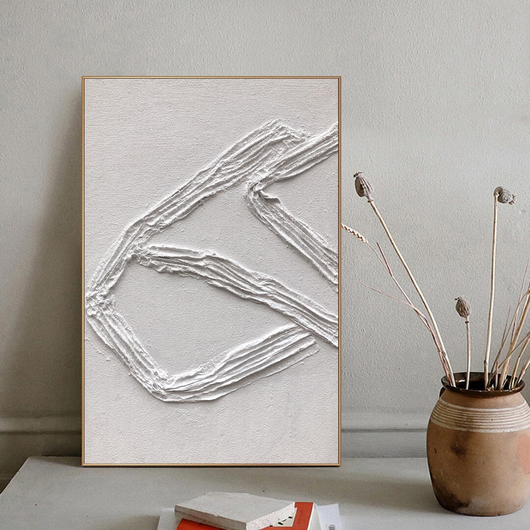 White Abstract Wall Art White 3D Texture Painting Large Minimalist ...