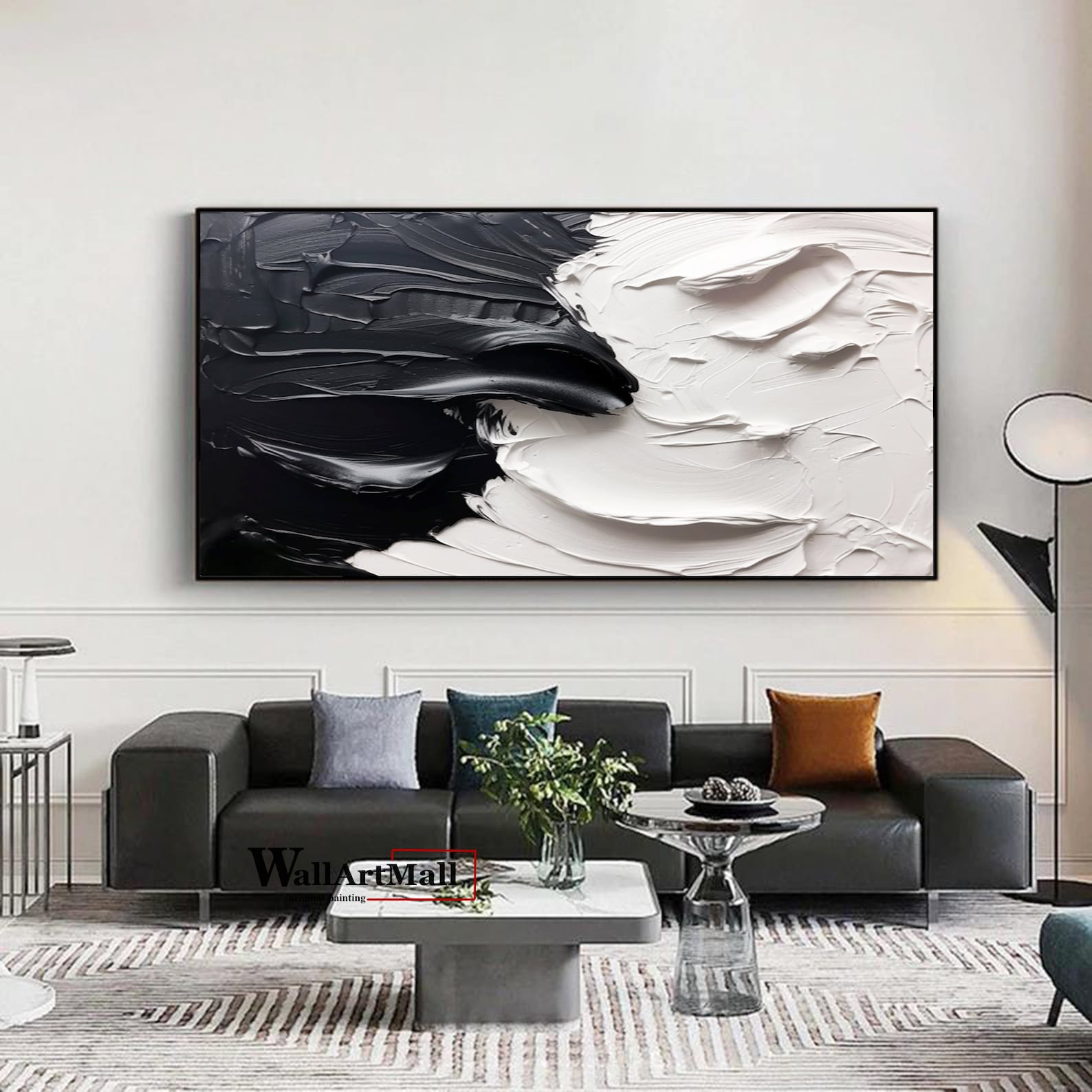 Black and White Texture Abstract Painting Large Black and White ...