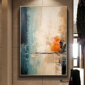 Original Abstract Painting on Canvas. Blue and Orange Minimalist Canvas ...