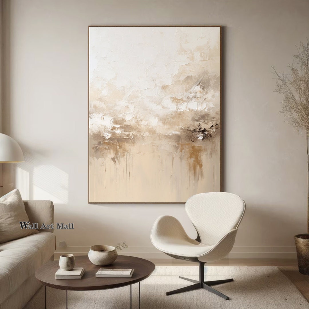 Beige and White Abstract Landscape Painting Light Brown Abstract Canvas ...