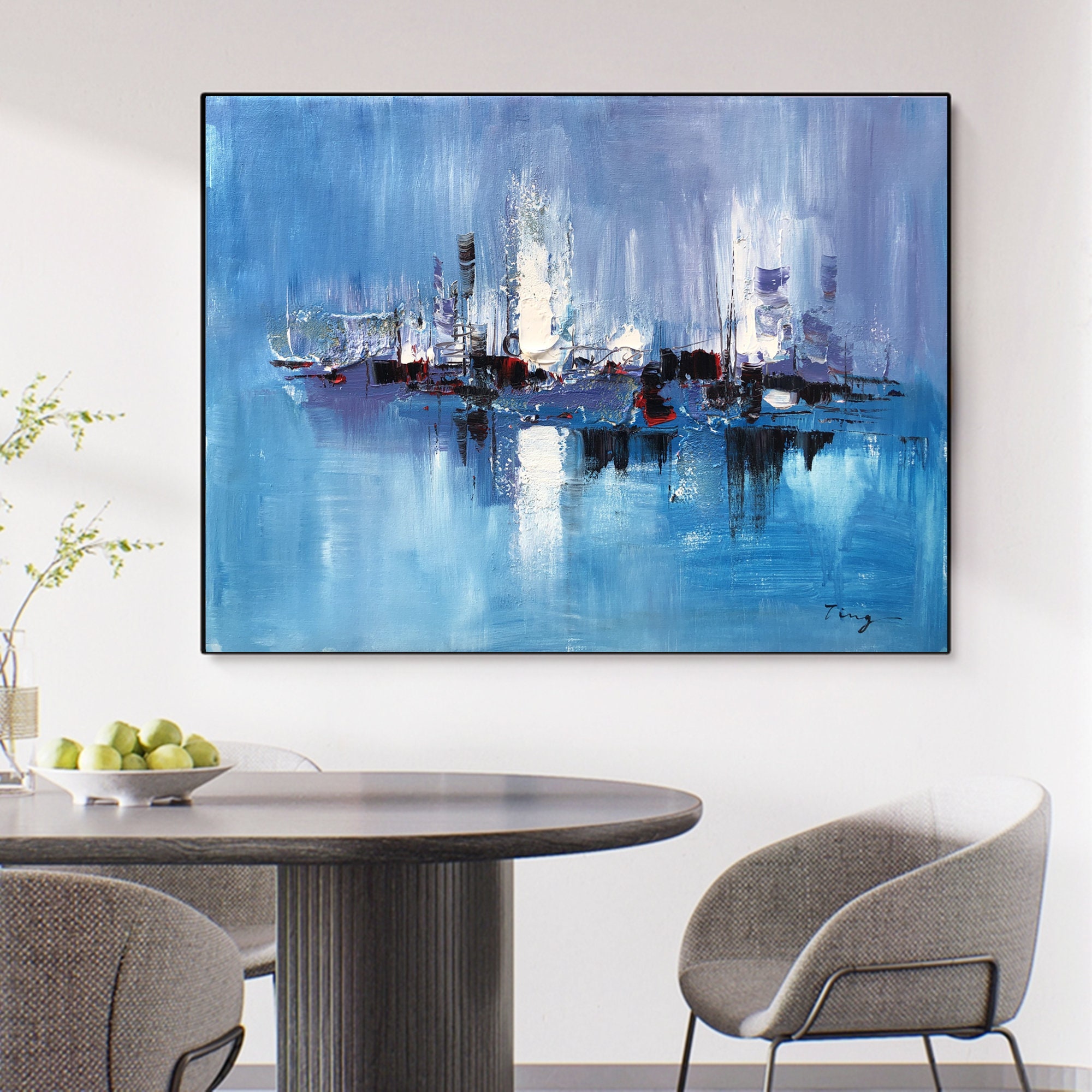 Large Blue Abstract Wall Art Blue Abstract Texture Painting Minimalist ...