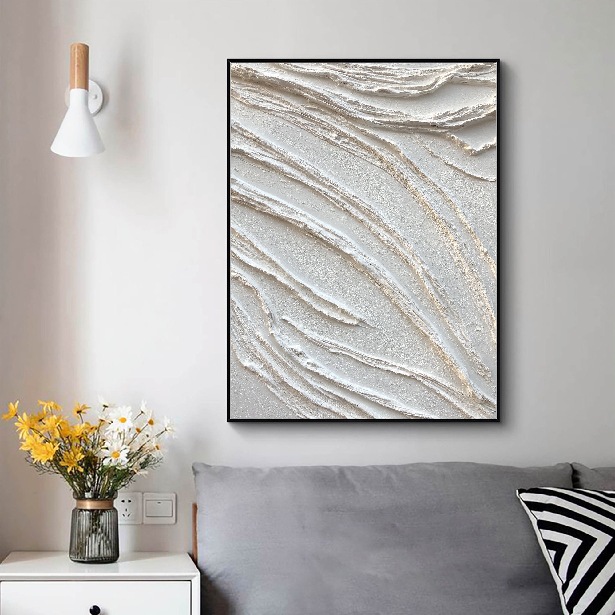 Texture Minimalist Painting Large Abstract White Frame - Etsy