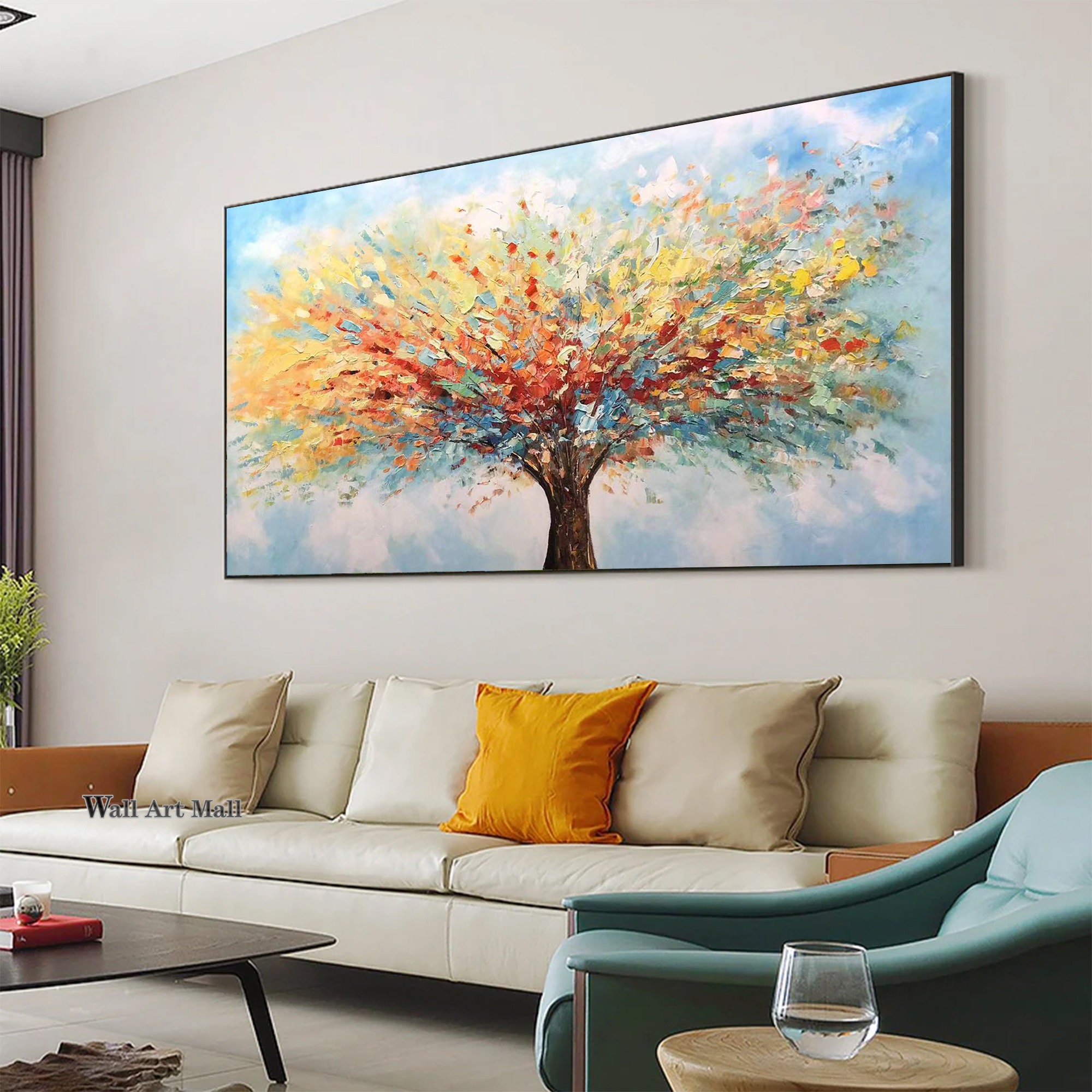 Modern Tree Textured Canvas Oil Painting Colorful Tree Texture Art ...