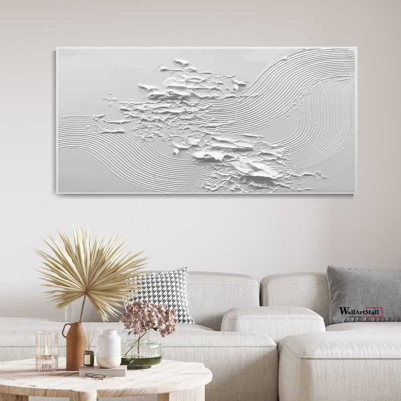 Large White Abstract Painting White Textured Wall Art White 3D - Etsy