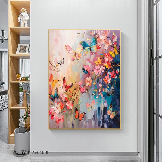 Dipinti Acrilici Di Fiori E Farfalle Quadro Don Fiori Sfondo Grigio E