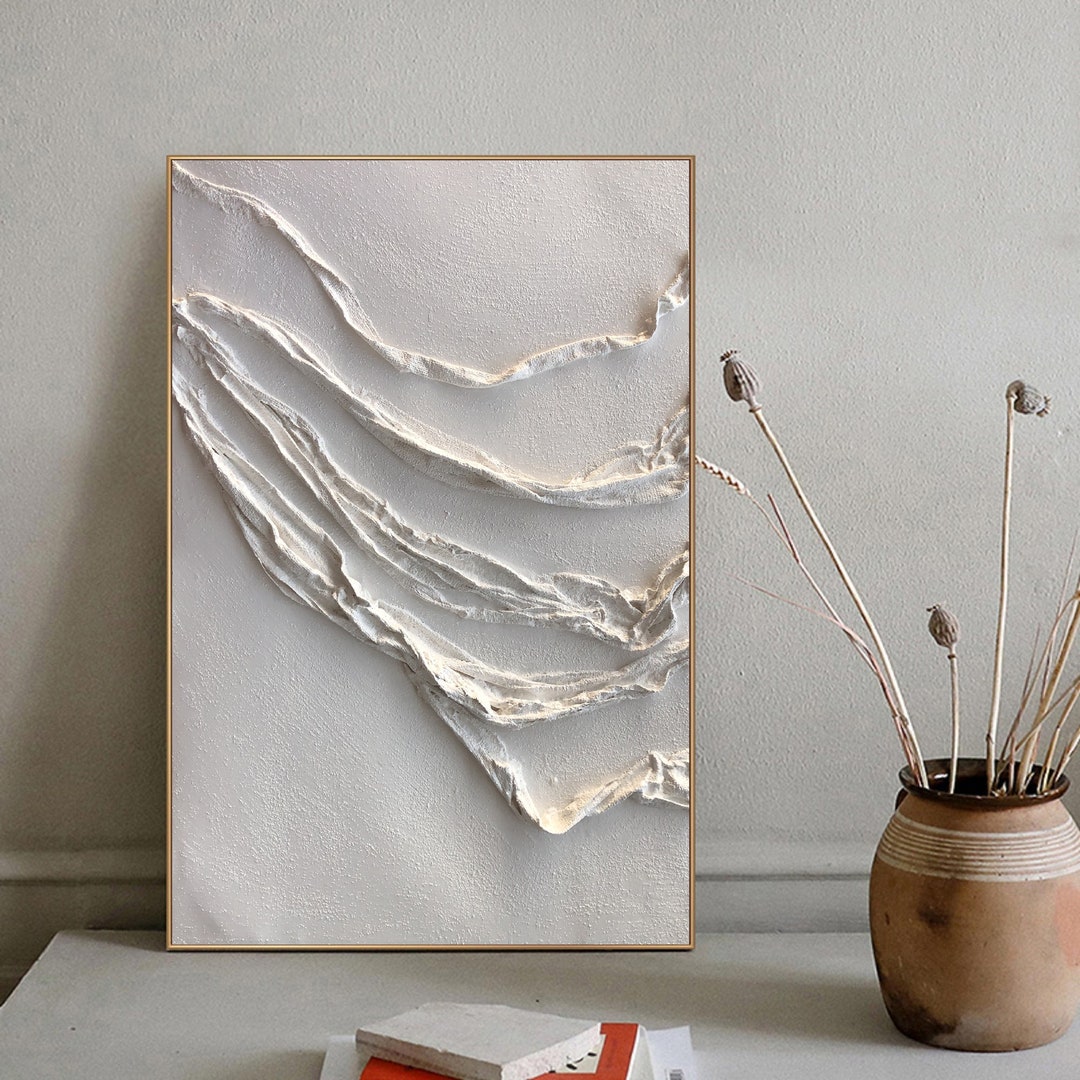 Thick Textured Wall Art White Canvas Abstract Textured Painting White ...