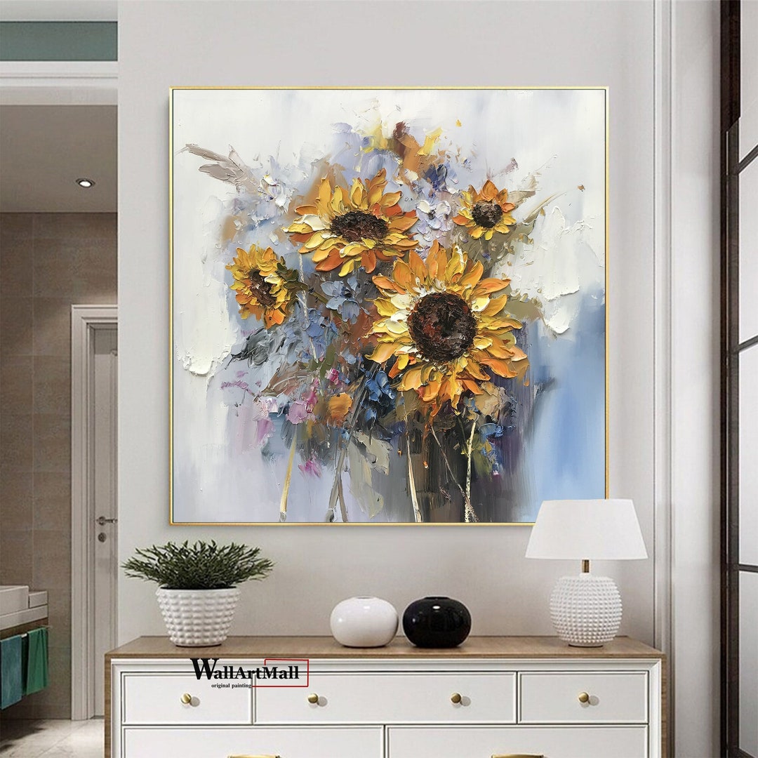 Large Sunflower Texture Abstract Oil Painting Original Modern Flower ...