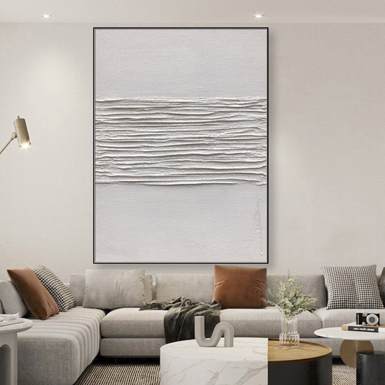 White Minimalist Painting White Wall Art White 3D Textured Painting ...