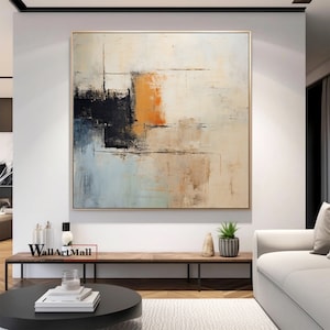 Large Blue and Orange Abstract Painting Original Beige Abstract ...