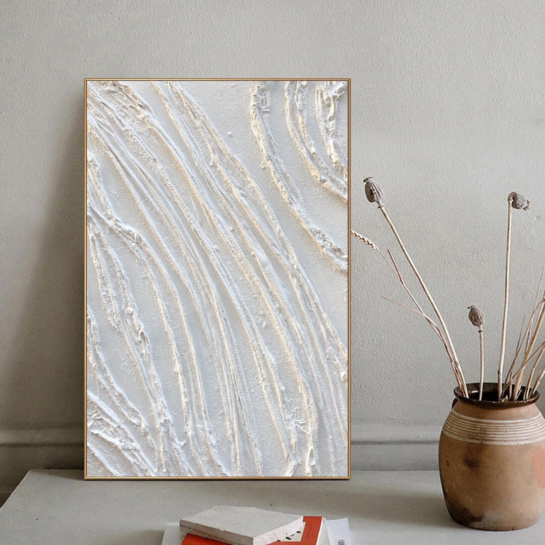Original White 3D Texture Abstract Art White Minimalist Painting Modern ...