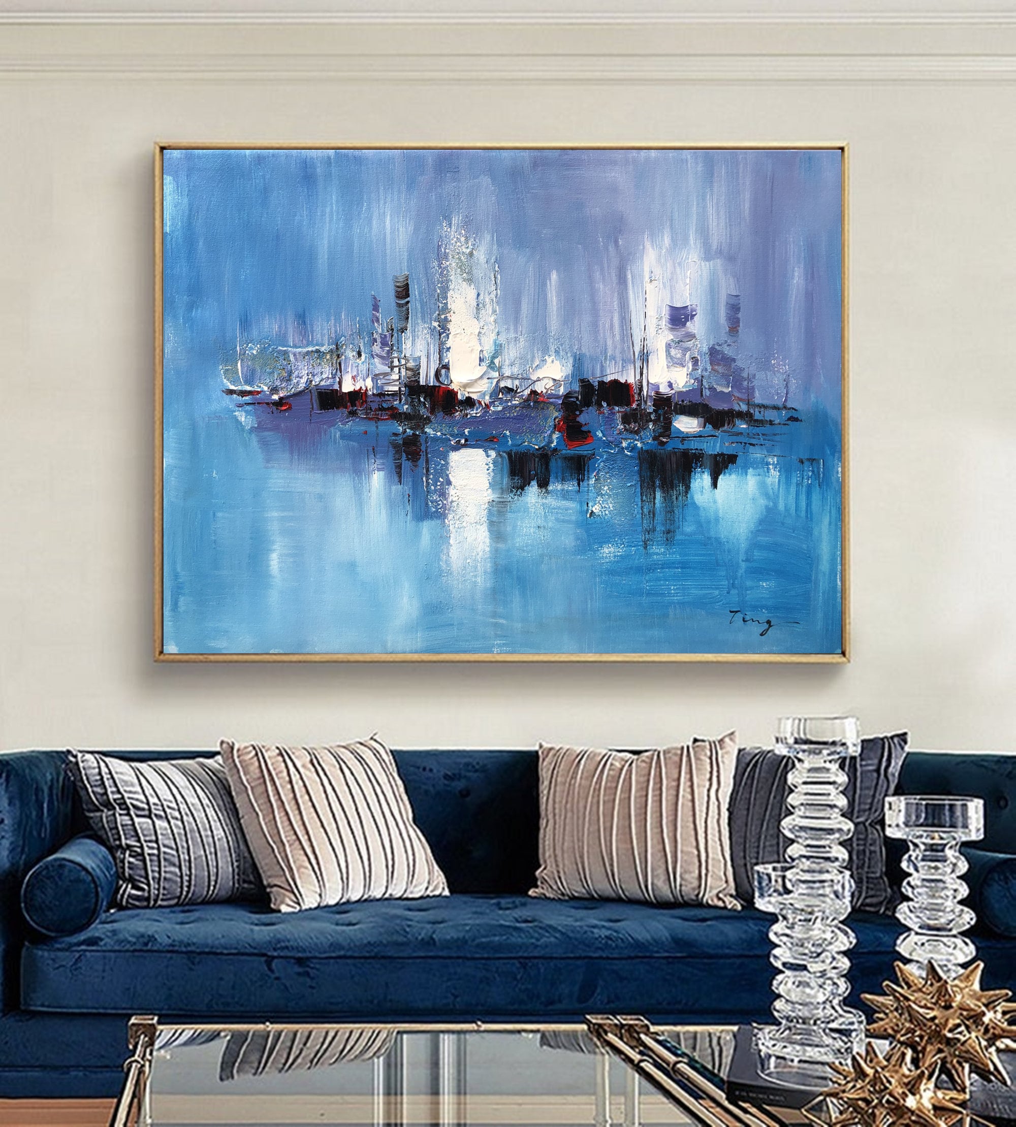 Large Blue Abstract Wall Art Blue Abstract Texture Painting Minimalist ...