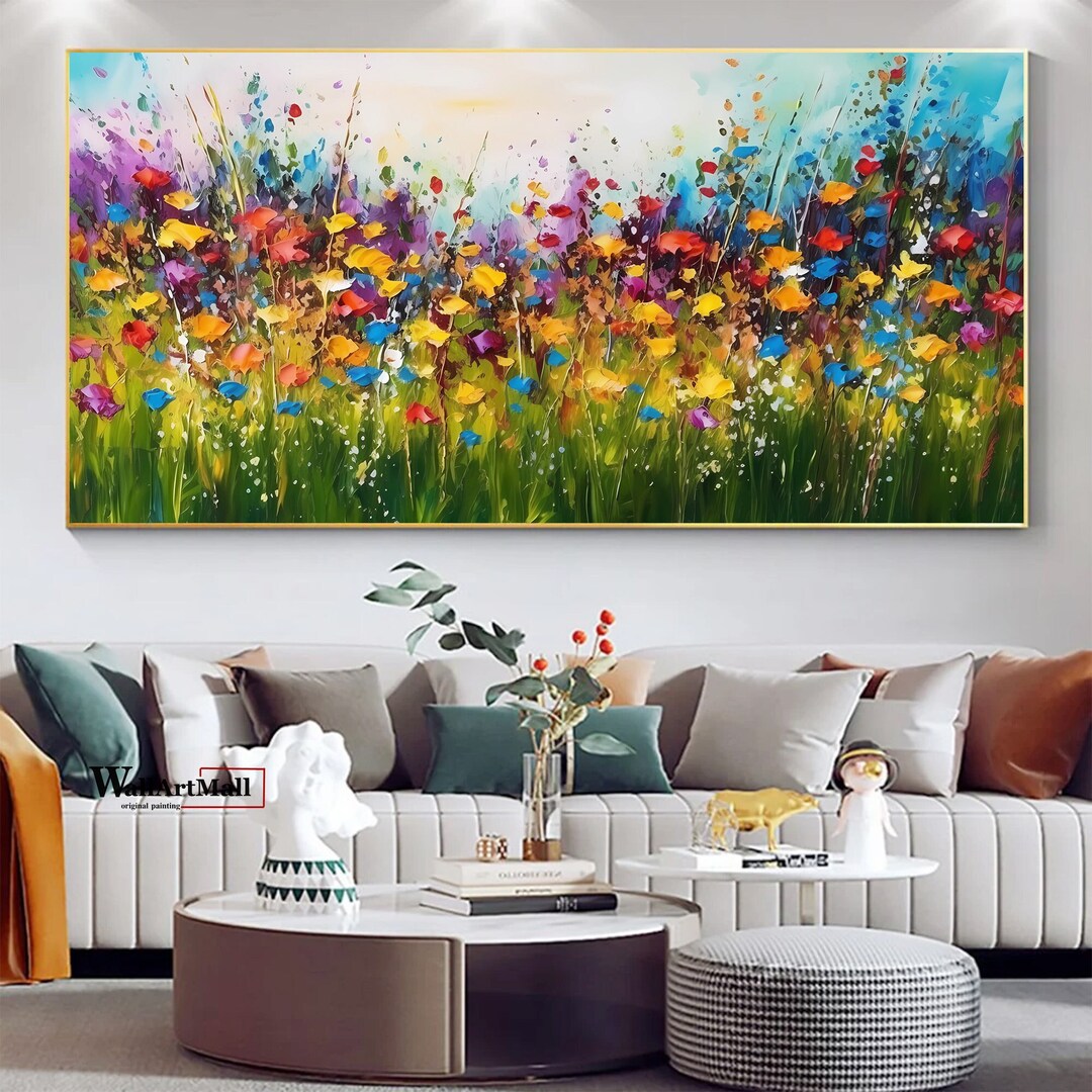 Abstract Colorful Flower Painting on Canvas Original Texture Flower ...