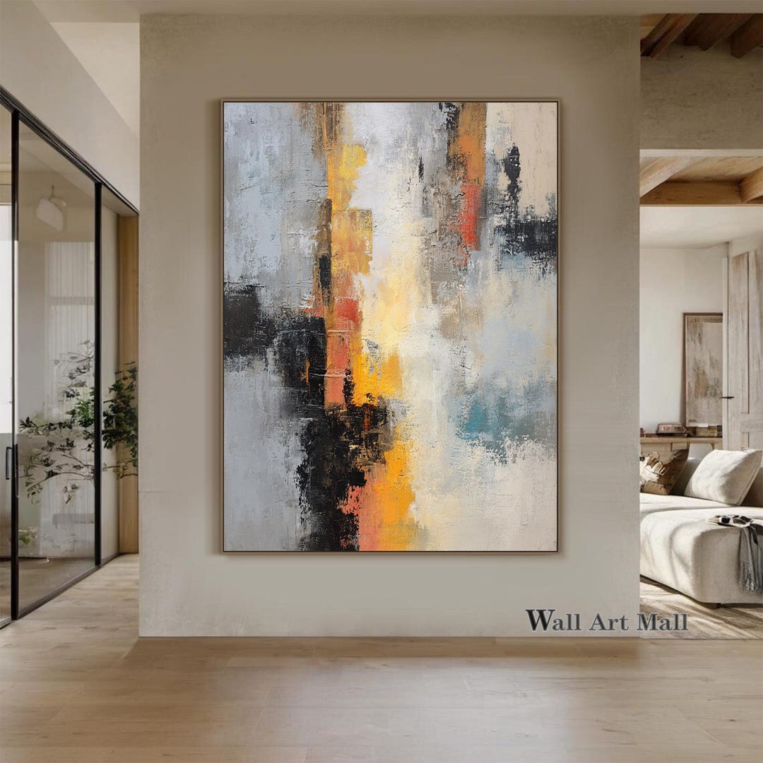 Large Gray and Yellow Canvas Abstract Art Original Abstract Textured ...